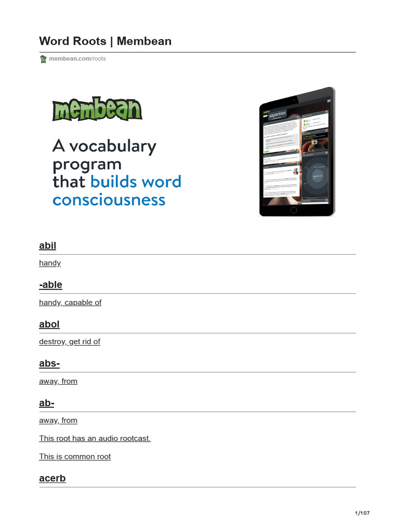 membean.com-Word Roots Membean ALL | PDF