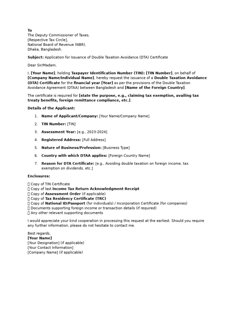 DTA Certificate Application for Tax Exemption | PDF