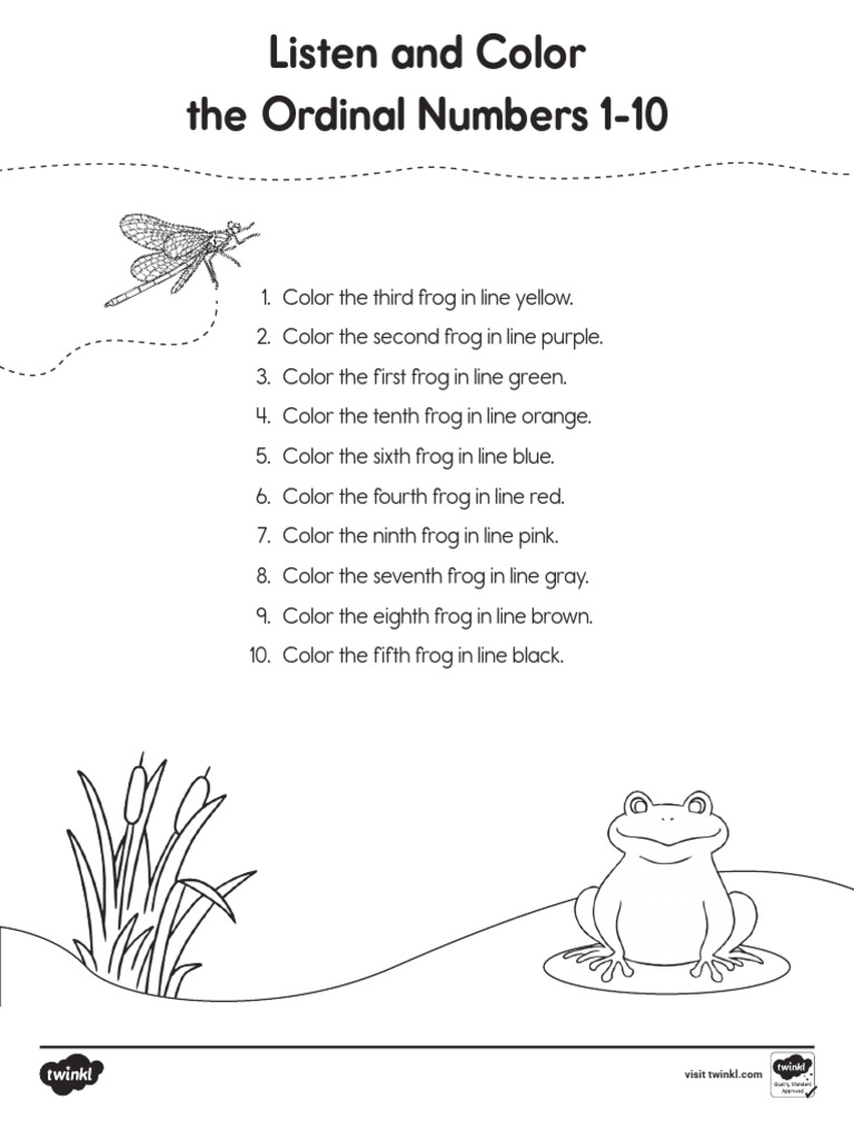 BW Listen and Color the Ordinal Numbers 1-10 | PDF