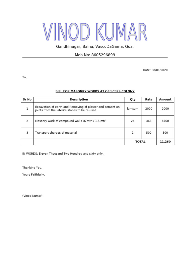 Vinod Kumar Bill | PDF
