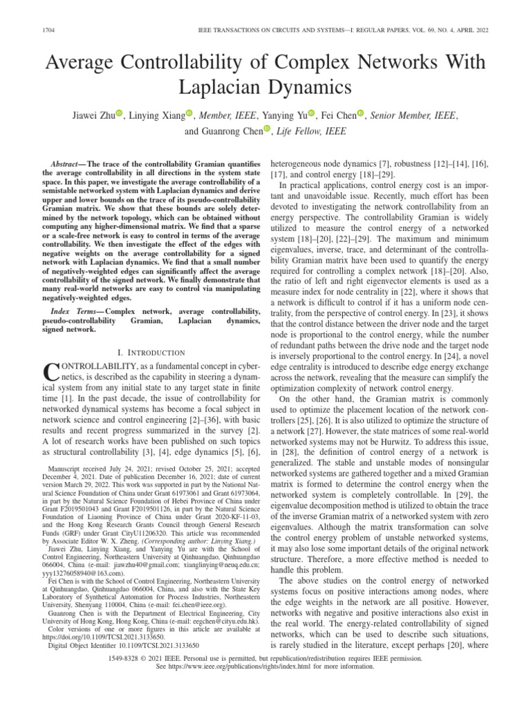 Average Controllability of Complex Networks With Laplacian Dynamics | PDF | Eigenvalues And ...