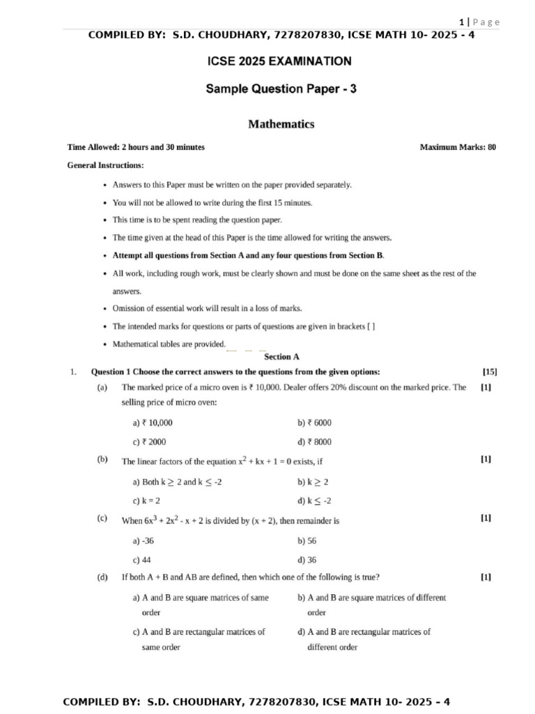 Math Class 10 Icse Set - 4 | PDF | Area | Euclidean Geometry