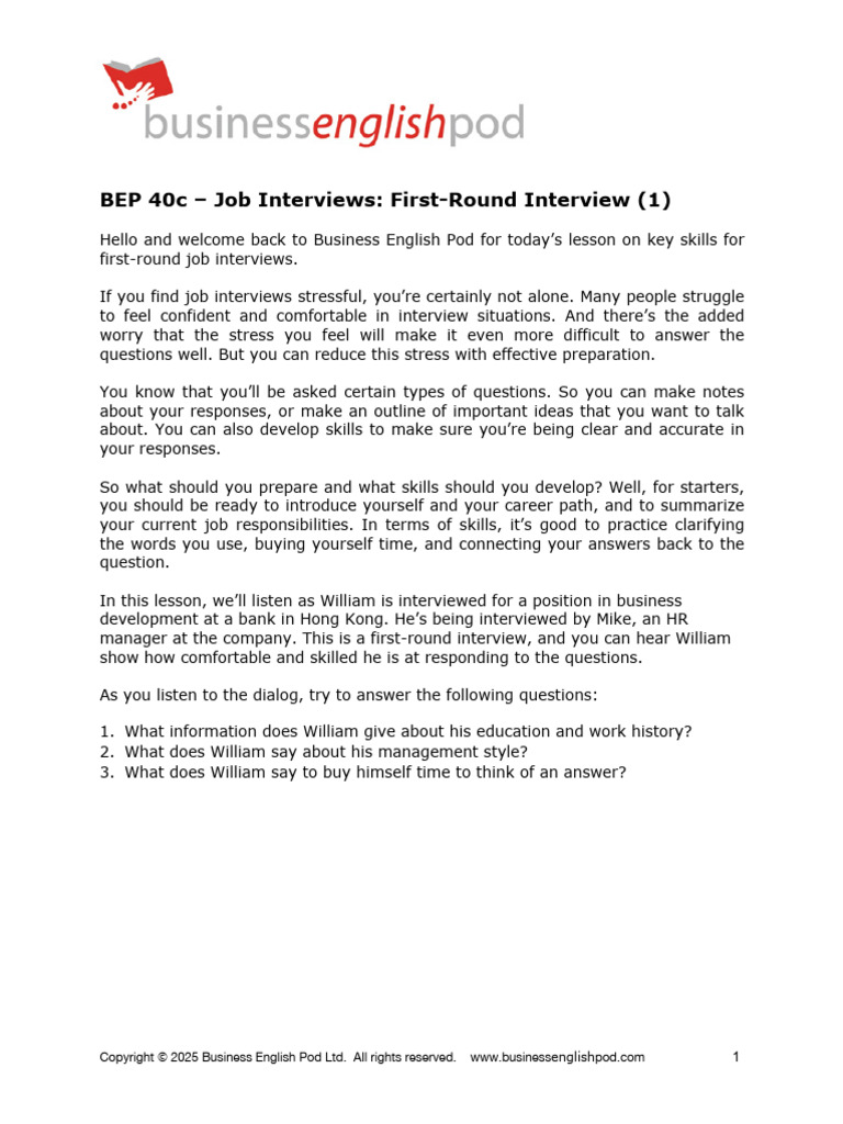 BEP040cSN First Round Interview 1 | PDF | Customer Relationship ...