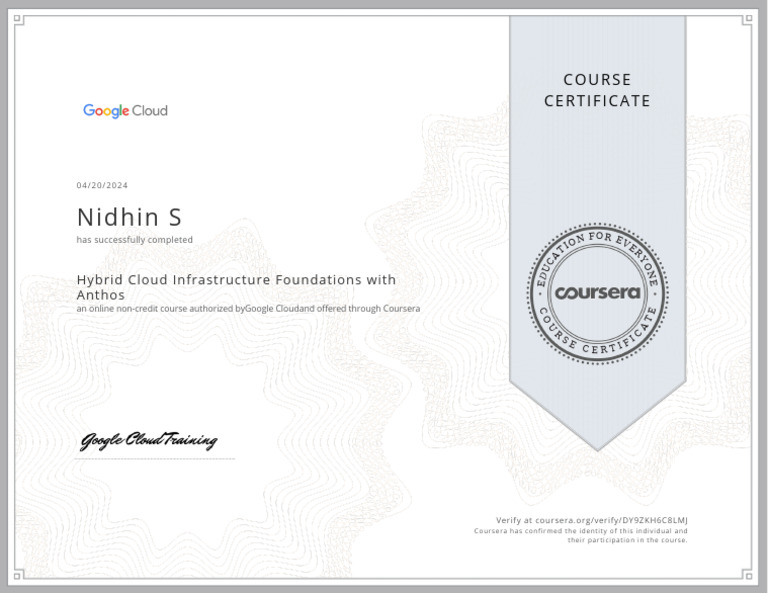 Coursera - Hybrid Cloud Infrastructure Foundations With Anthos - Google Cloud PDF | PDF