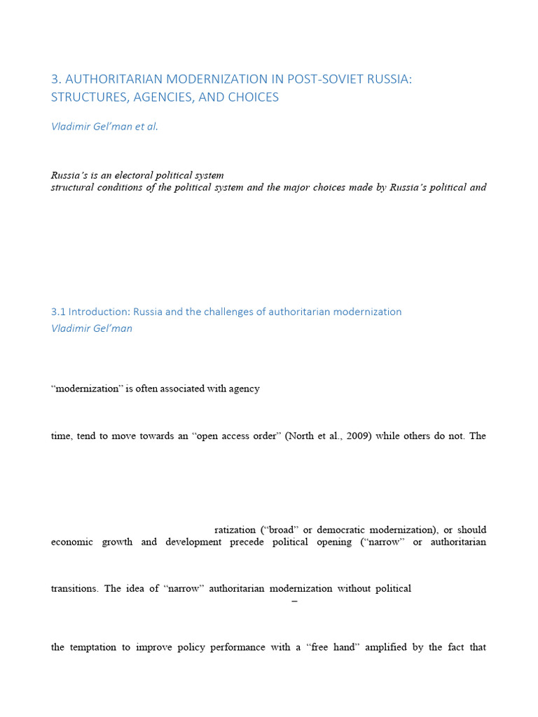 Gelman Et Al Authoritarian Modernization in Post Soviet Russia | PDF ...