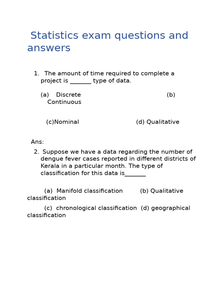 Statistics Exam Questions And Answers Pdf
