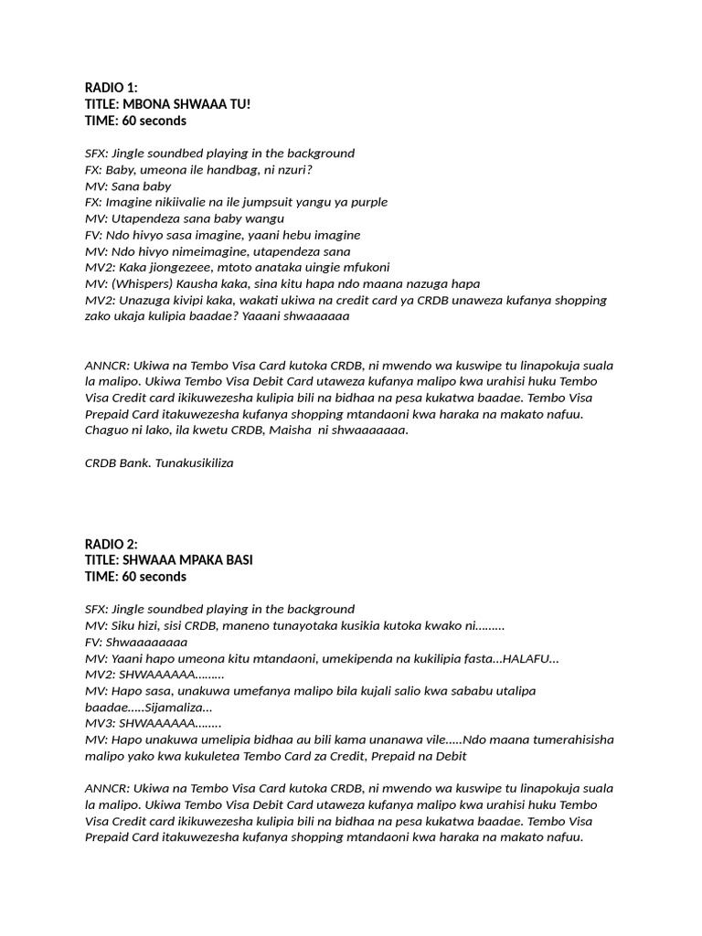 Shwaaa Radio Spots | PDF