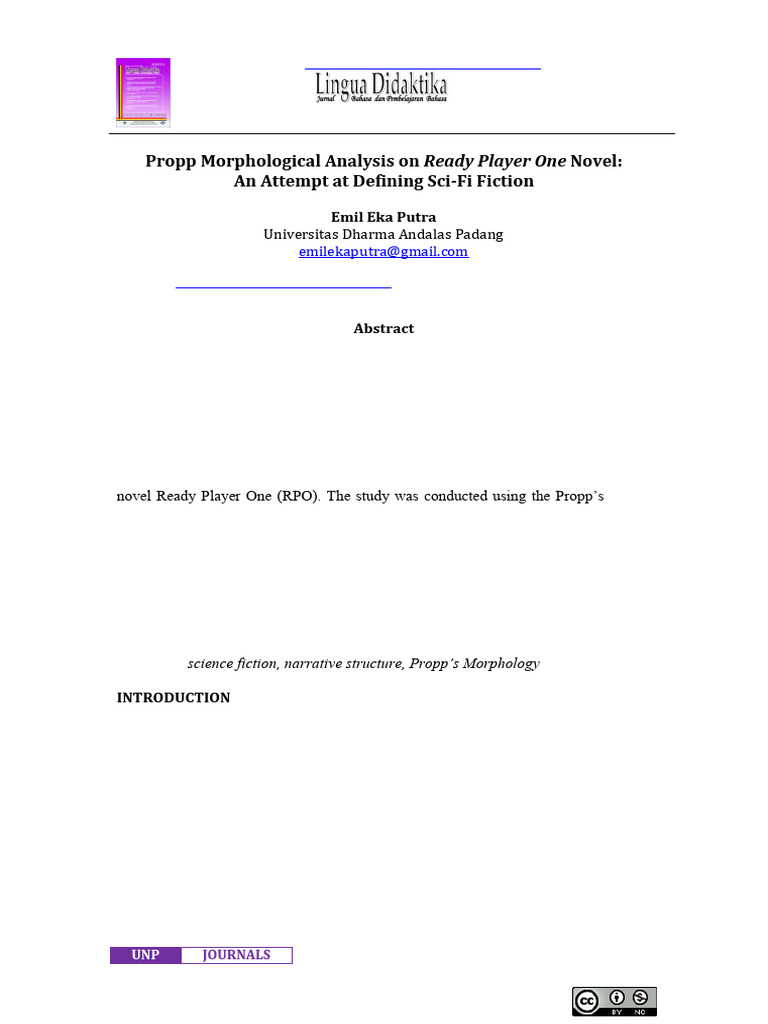 Propp Morphological Analysis On Ready Player One Novel | PDF | Narrative | Fairy Tales