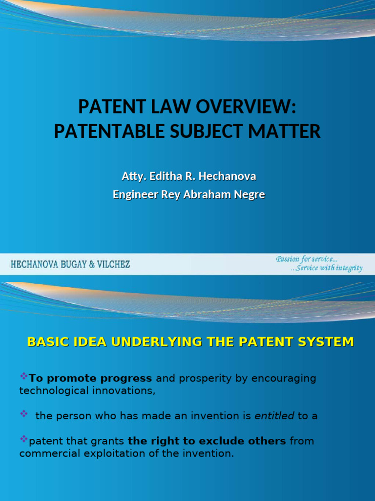 Patent Law Overview - Patentable Subject Matter | PDF | Patent | Patent ...