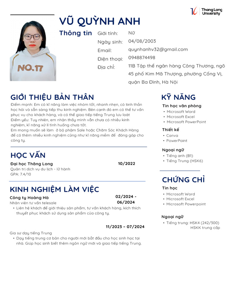 Bản Sao VU QUYNH ANH CV TTDN | PDF