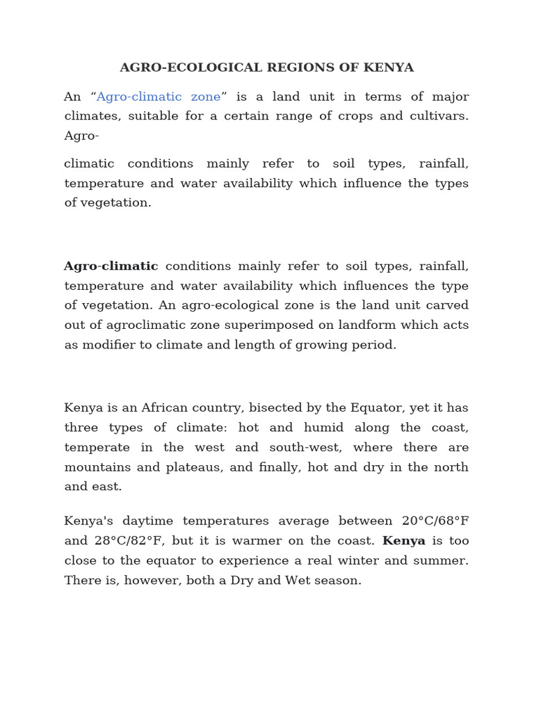 Agro-Ecological Zones of Kenya | PDF | Earth Sciences