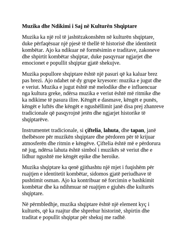 Muzika Dhe Ndikimi I Saj Në Kulturën Shqiptare | PDF