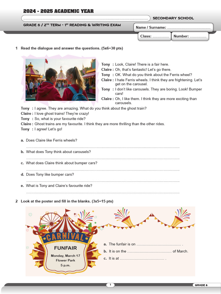 GRADE-6-TERM-2-READING-WRITING-EXAM-1 | PDF | Amusement Rides