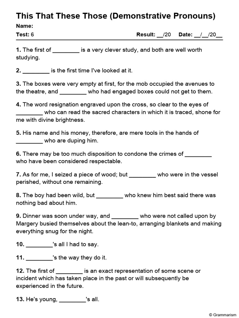 Grammarism This That These Those Test 6 1688214 | PDF