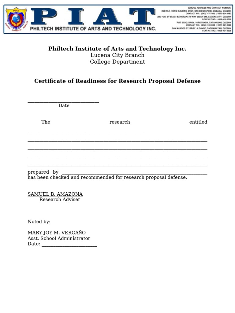 Research Proposal Defense Certificate | PDF