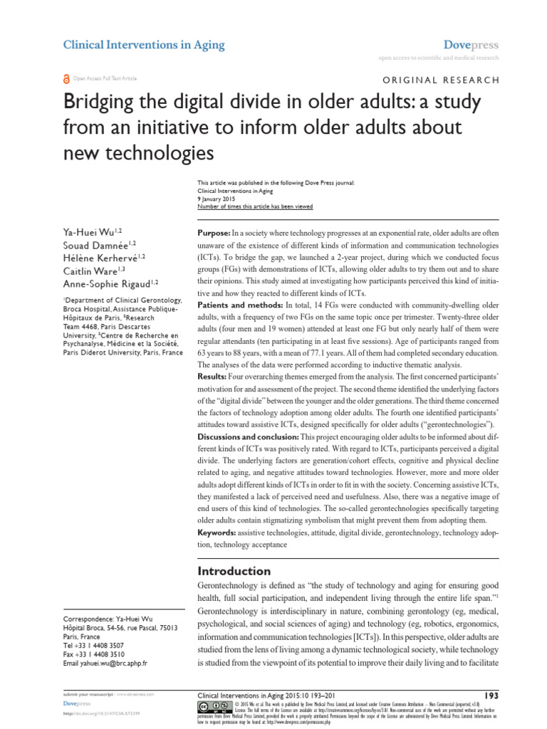 Bridging The Digital Divide in Older Adults A Study | PDF | Ageing | Behavioural Sciences