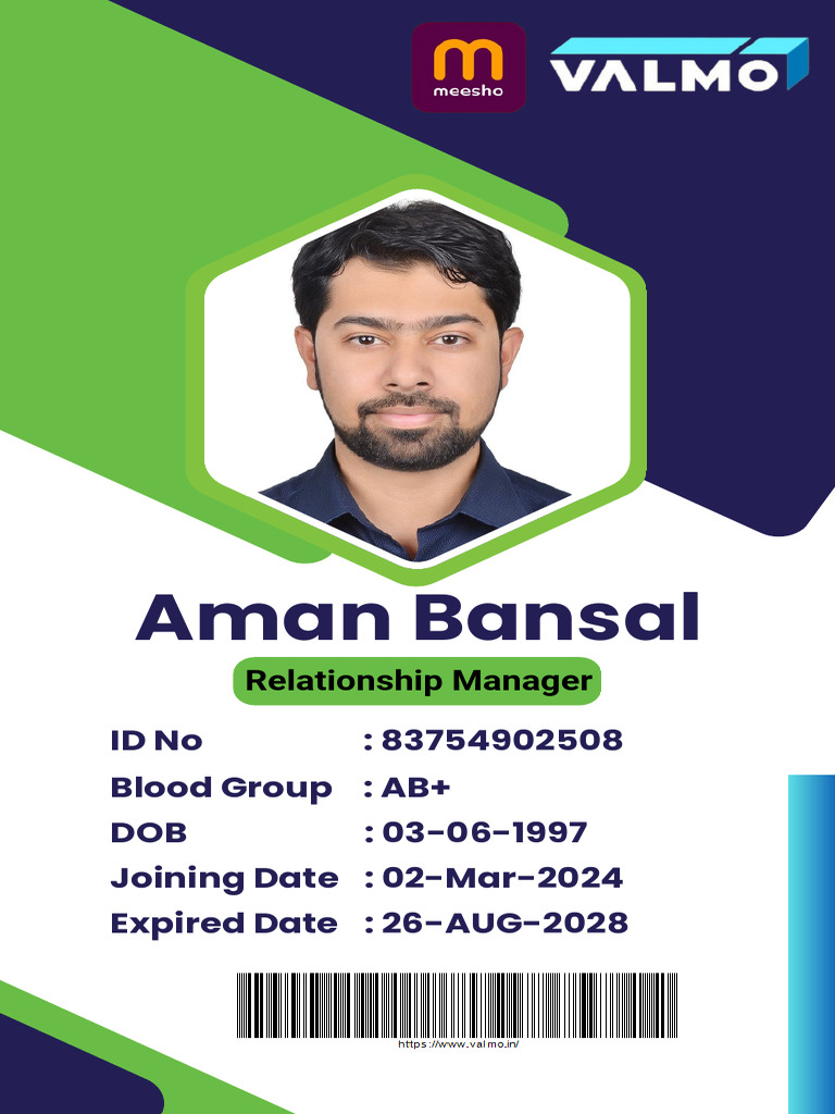 Meesho-Valmo-(Aman Bansal) ID Card | PDF