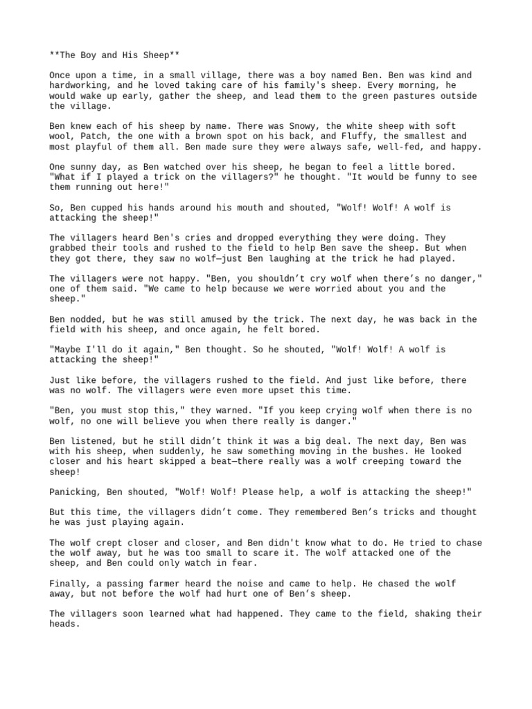 Ben's Lesson: Honesty with Sheep | PDF