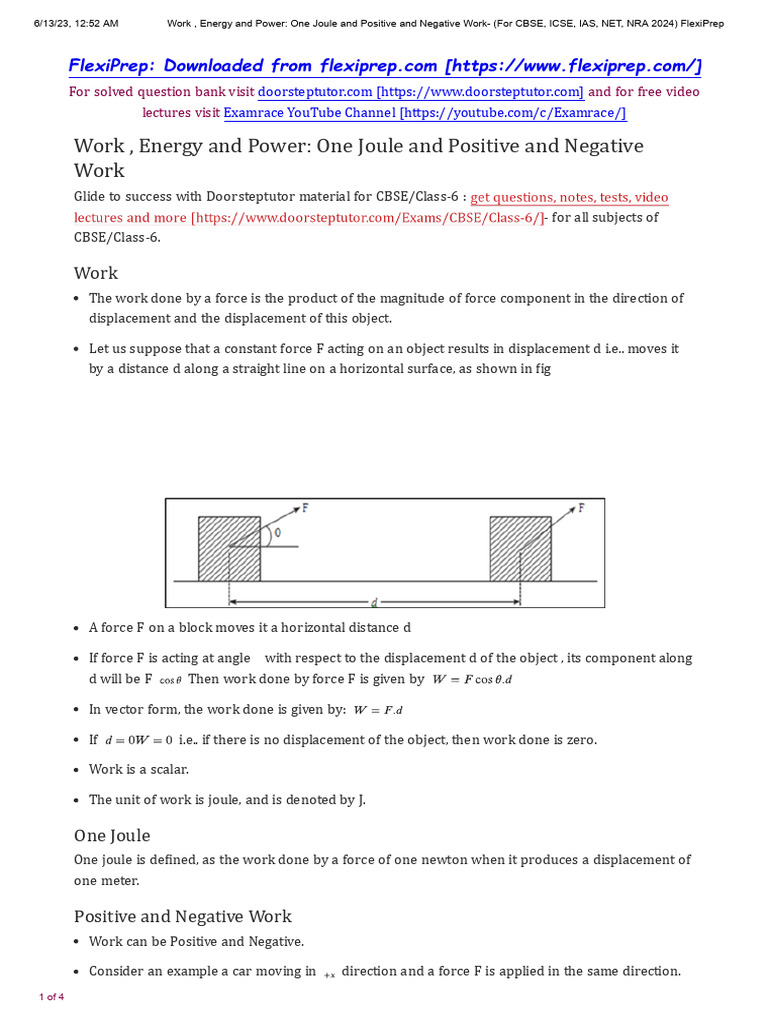 NIOS Class 12 Physics Chapter 6 Work Energy and Power Part 1 | PDF | Force | Euclidean Vector