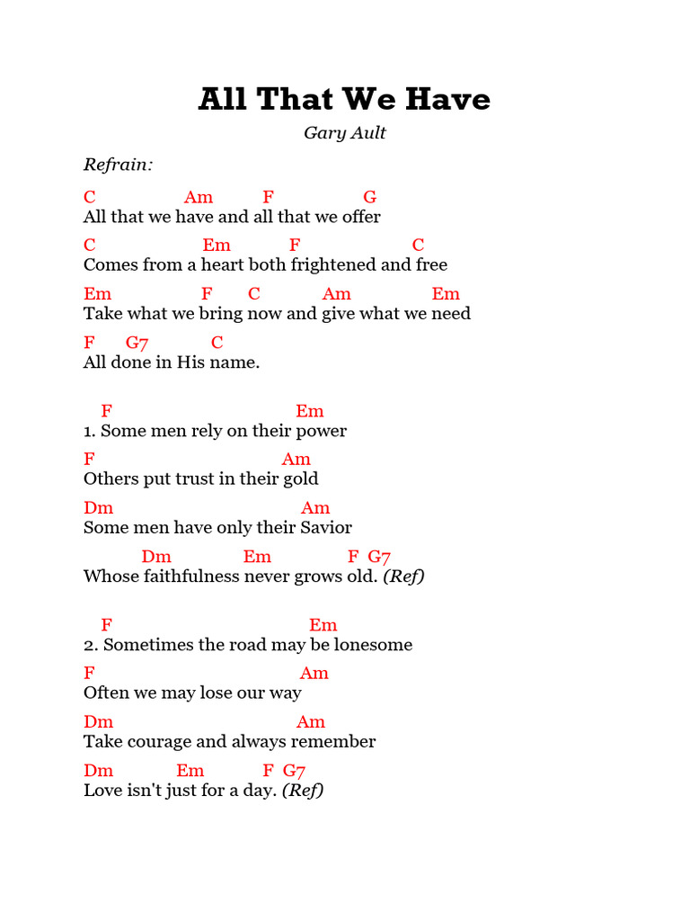 All That We Have - Lyrics & Chords | PDF