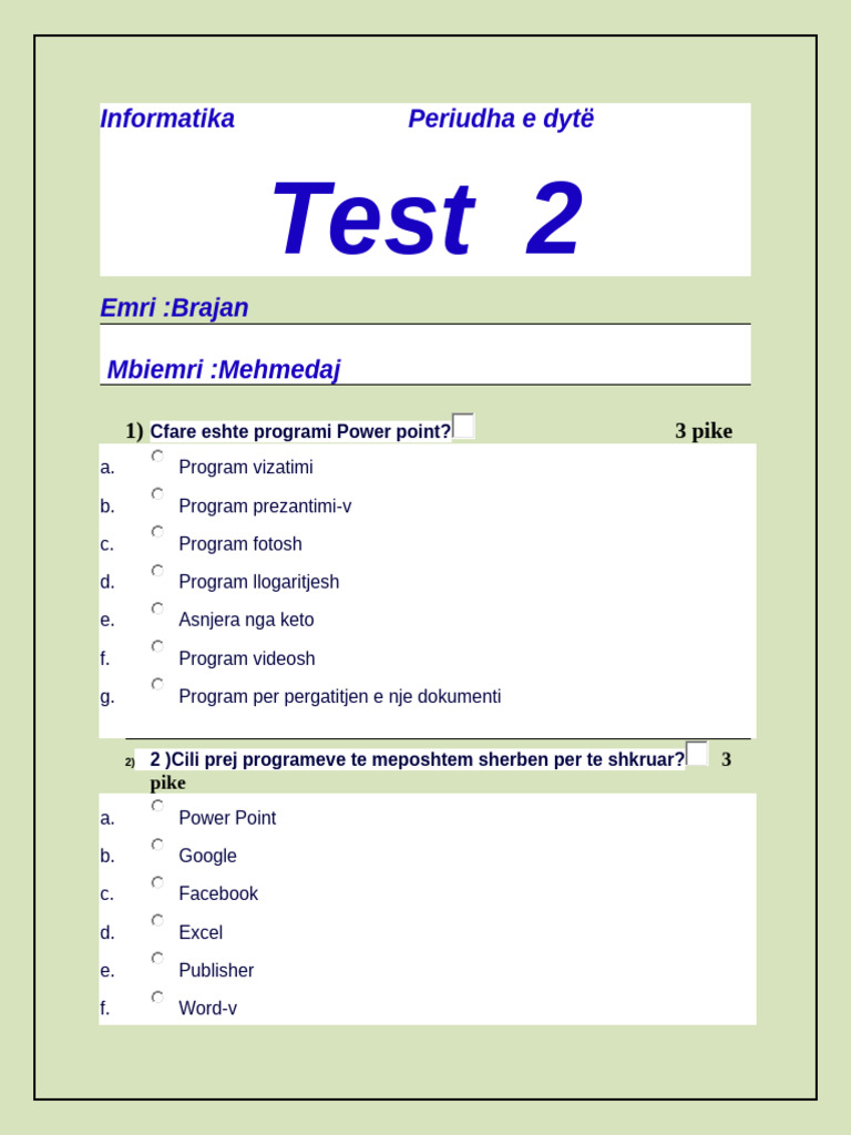 Informatika Klasa 8A test 2 (4) | PDF