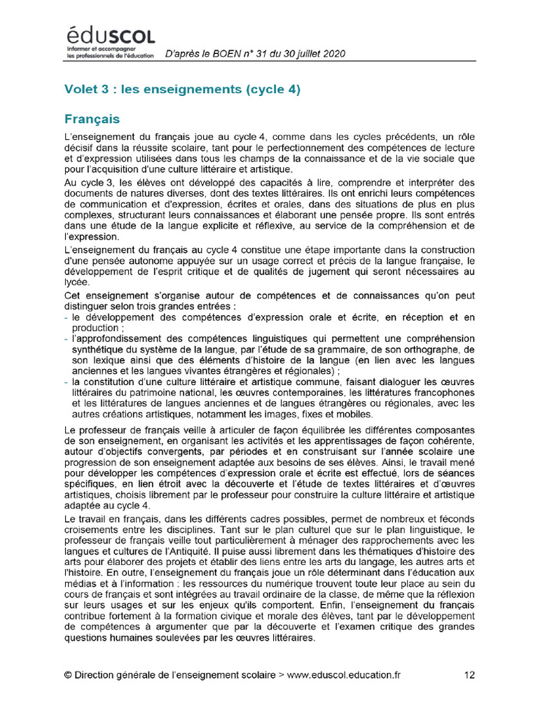 Eduscol Cycle 4 | PDF