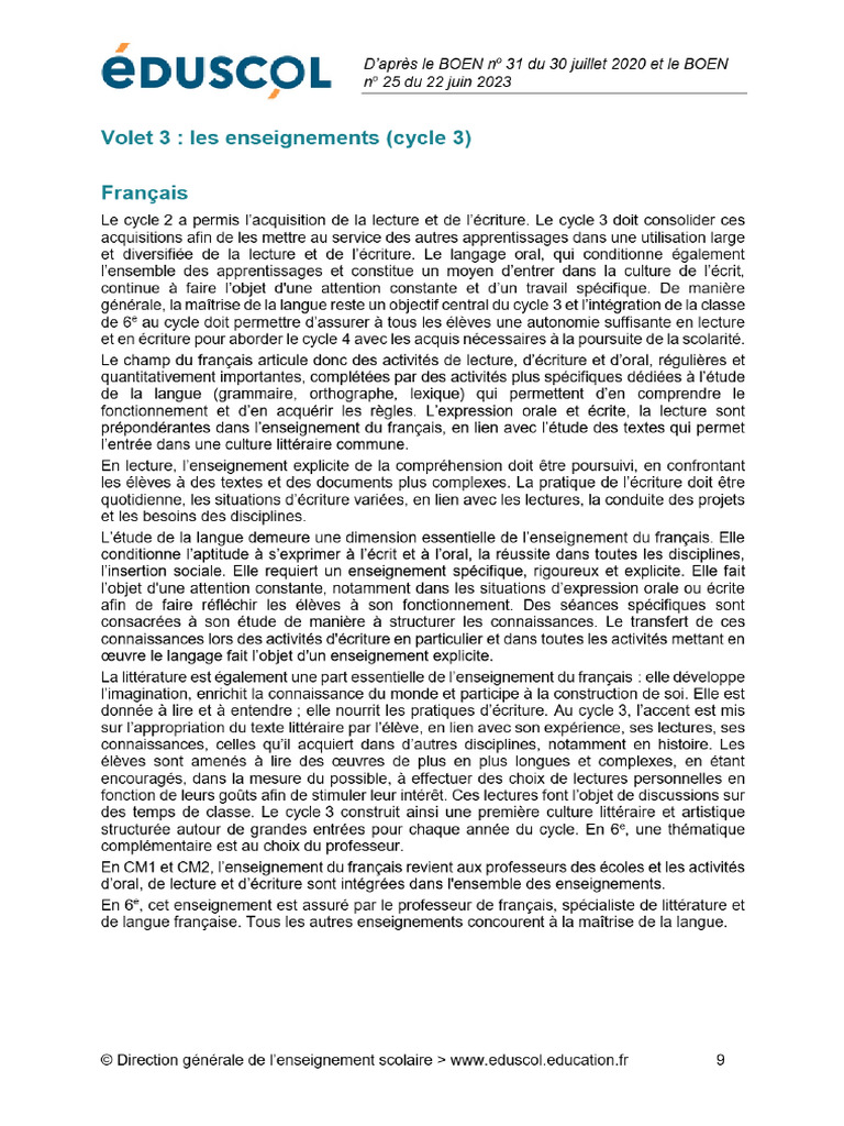 Eduscol cycle 3 page 1 | PDF