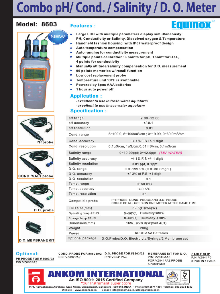 EQ 8603 Combo PH Cond Salinity D.O Meter | PDF