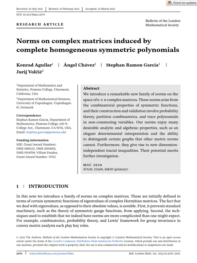 Bulletin of London Math Soc - 2022 - Aguilar - Norms On Complex Matrices Induced by Complete ...