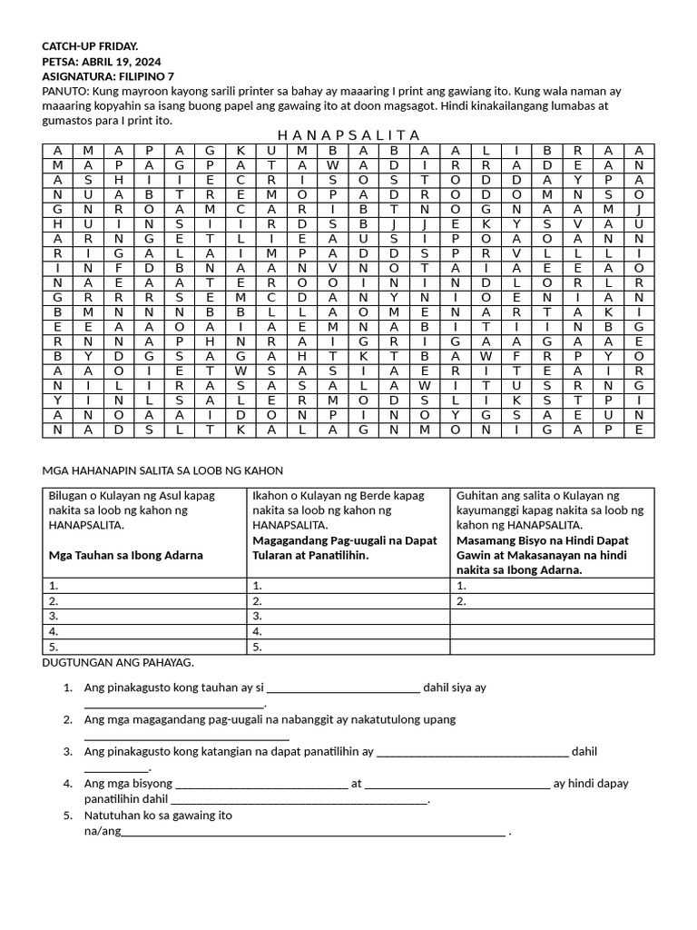 Modular Filipino 7 Catch Up Friday April 19 2024 | PDF