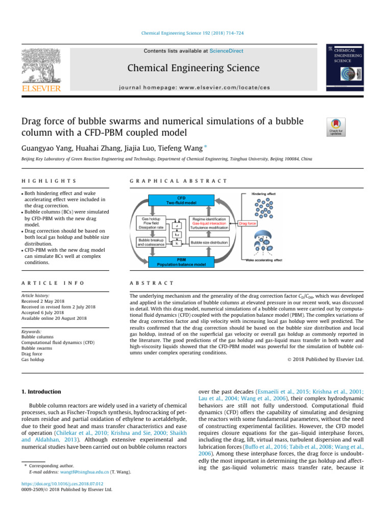 2018-Drag Force of Bubble Swarms and Numerical Simulations of A Bubble Column With A CFD-PBM ...