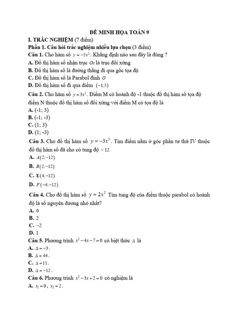 Đề minh họa - Toán 9 - GK2 | PDF
