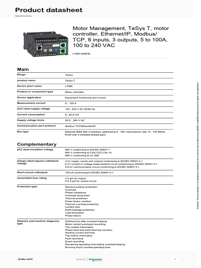 TeSys T Motor Controller LTMR100EFM | PDF | Alternating Current ...