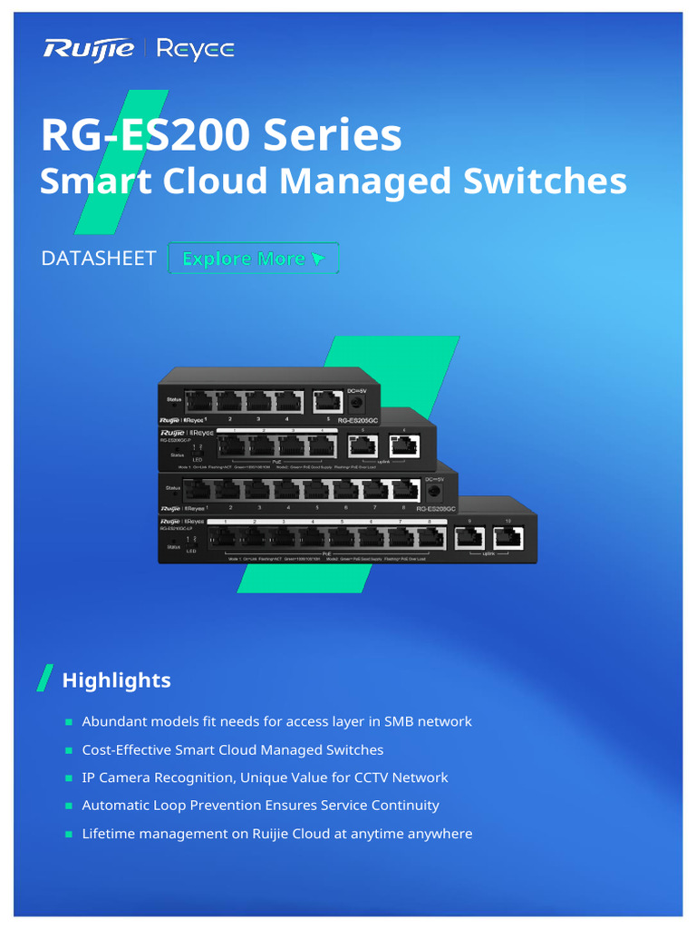 RG-ES200 Series Switch Datasheet 20250124 | PDF | Mains Electricity | Power Supply