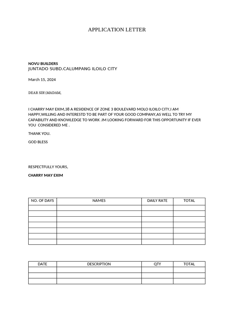 Application Letter - Exim | PDF