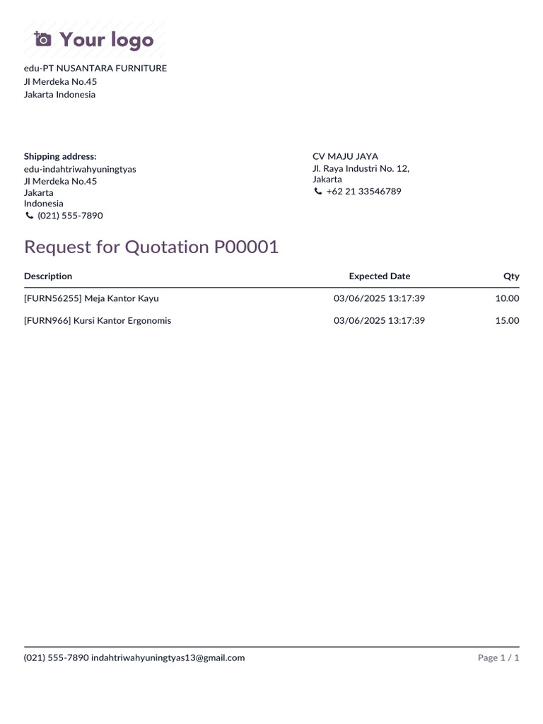 Request for Quotation - P00001 | PDF