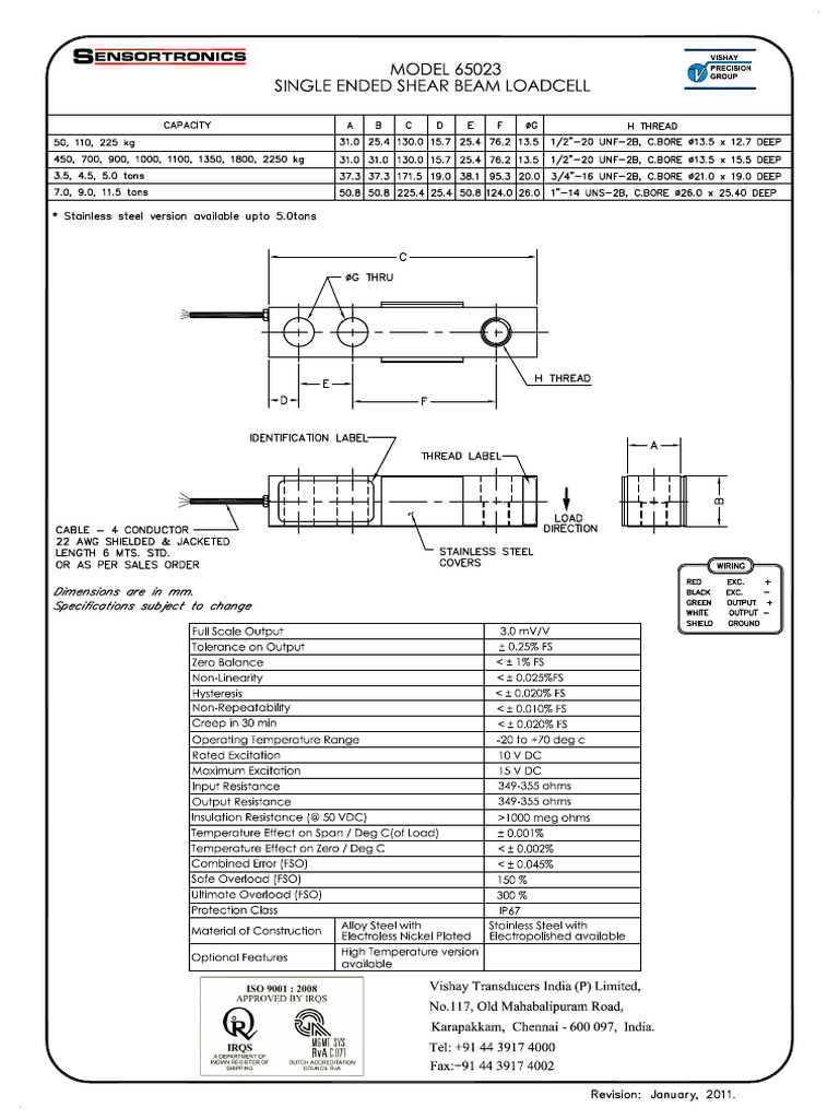 Sensortronics 65023 Load Cell | PDF