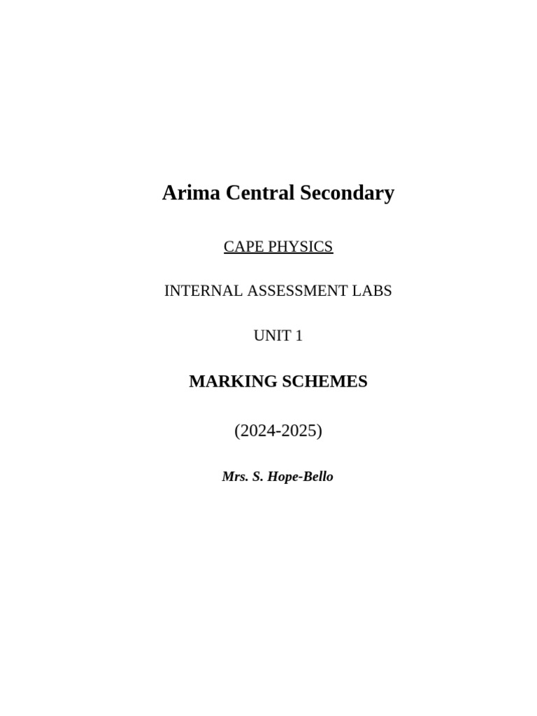 CAPE Physics Labs Marking Schemes 2024-2025 | PDF | Force | Pendulum