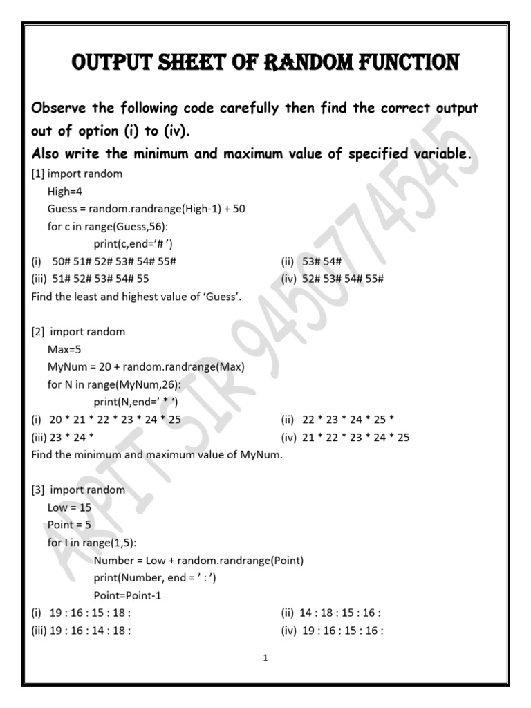2.3 Random Function Sheet | PDF | Computer Programming | Applied Mathematics