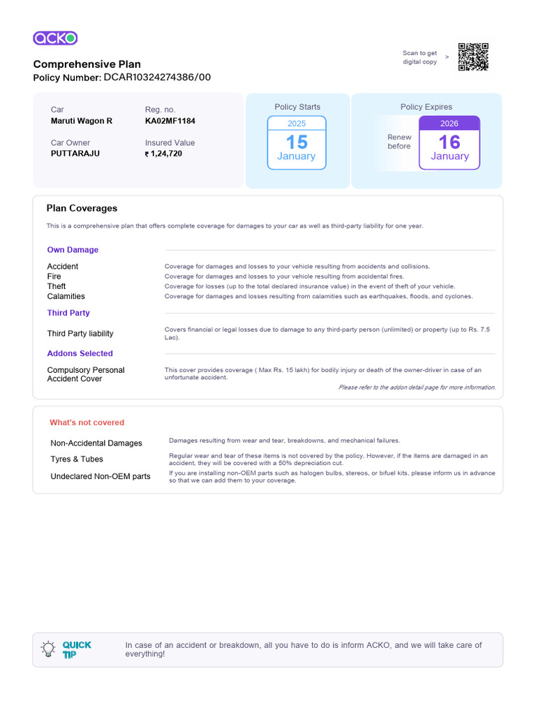 AckoPolicy e6af5479 e43a 40fd a834 | PDF | Vehicle Insurance | Insurance