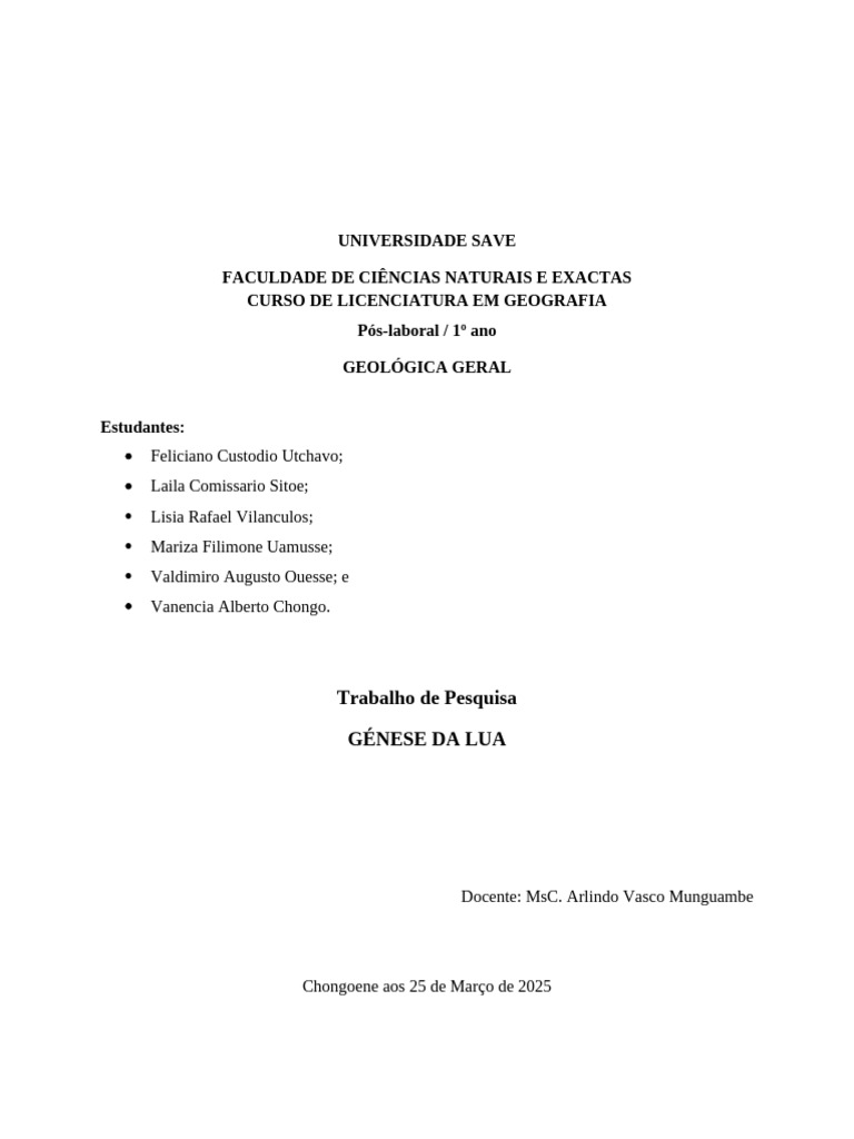 Trabalho Geologia - Geneses Da Lua Final | PDF | Lua | Terra