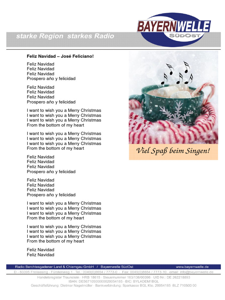 Feliz Navidad - Letra en PDF | PDF