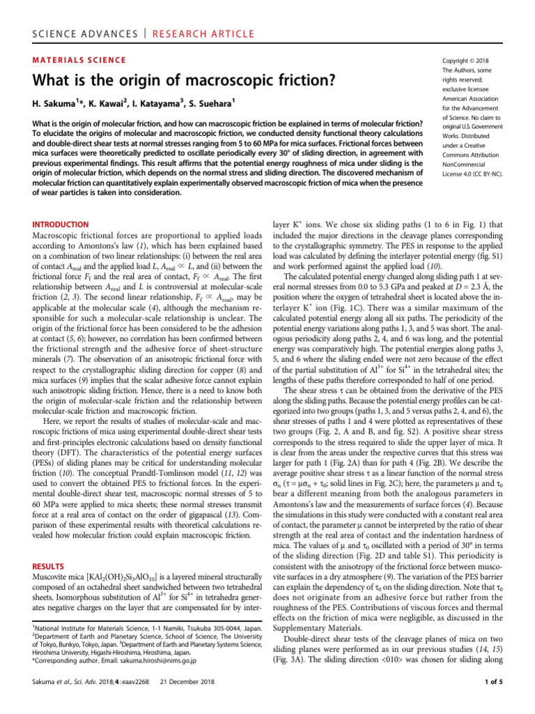 What Is The Origin of Macroscopic Friction?: Researcharticle | PDF ...