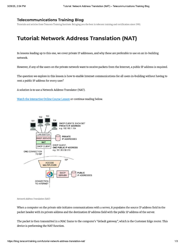 Tutorial - Network Address Translation (NAT) | PDF