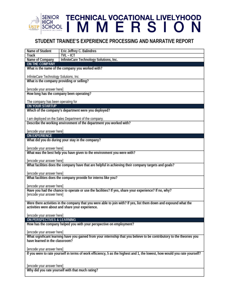 Student Internship Experience Report | PDF