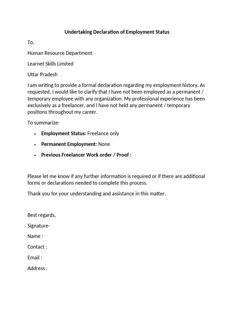 Undertaking Declaration of Employment Status | PDF