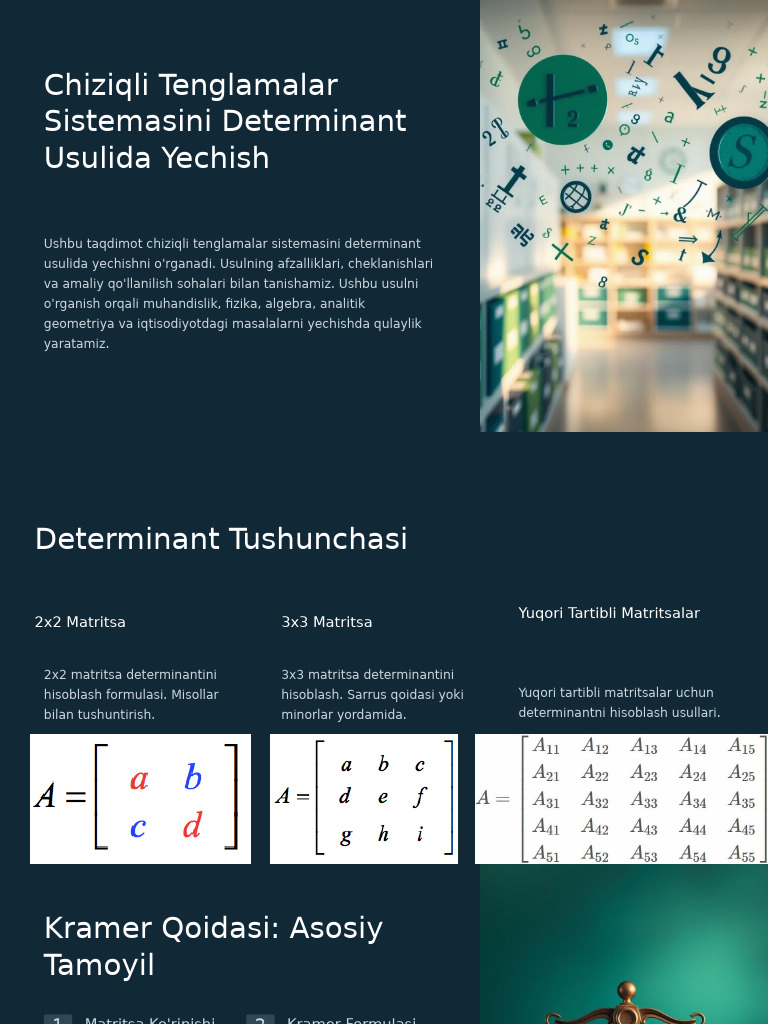 Chiziqli Tenglamalar Sistemasini Determinant Usulida Yechish (1) | PDF
