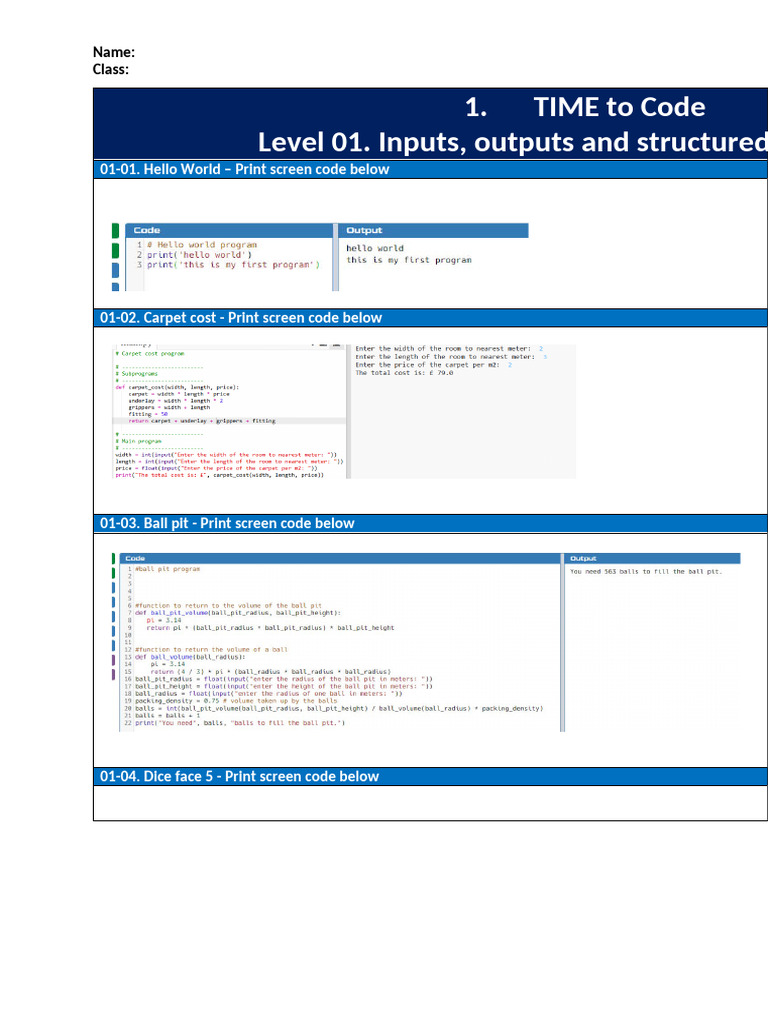 Timetocode: Level 01 Exercises | PDF