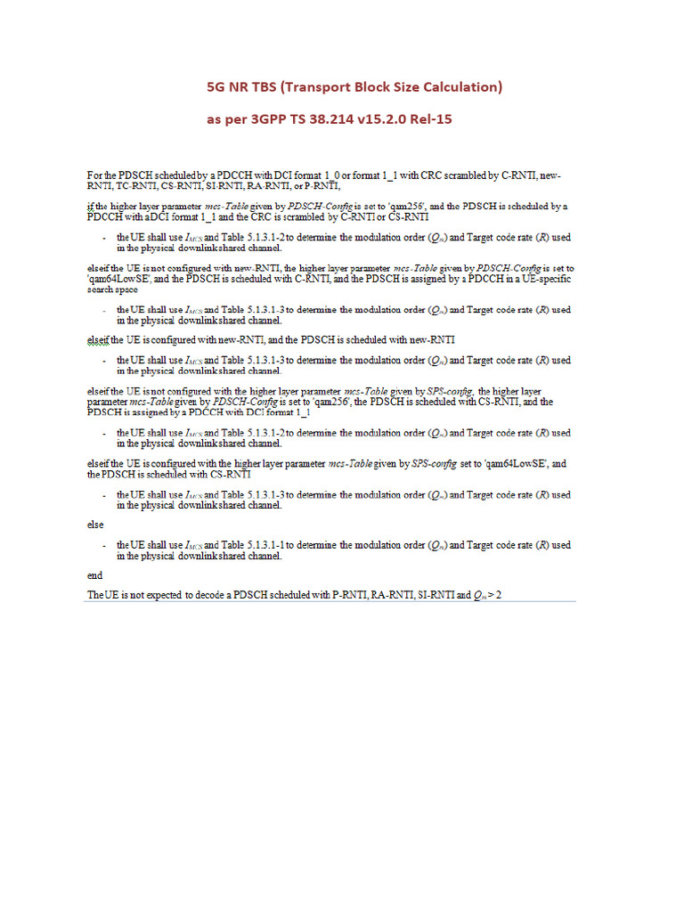 5G NR TBS Calculation | PDF