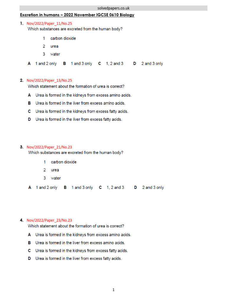 2022N-Excretion-in-humans-IGCSE-0610-Biology-3 | PDF
